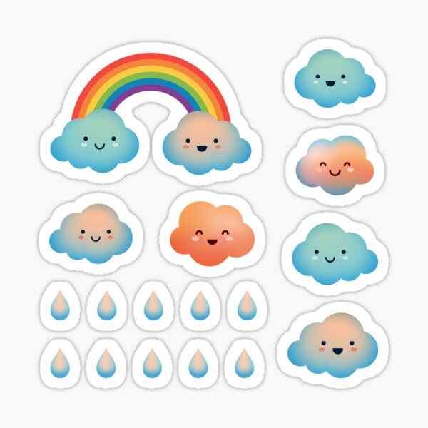 "Happy cute little clouds and rainbow" Sticker for Sale by Bisams ...