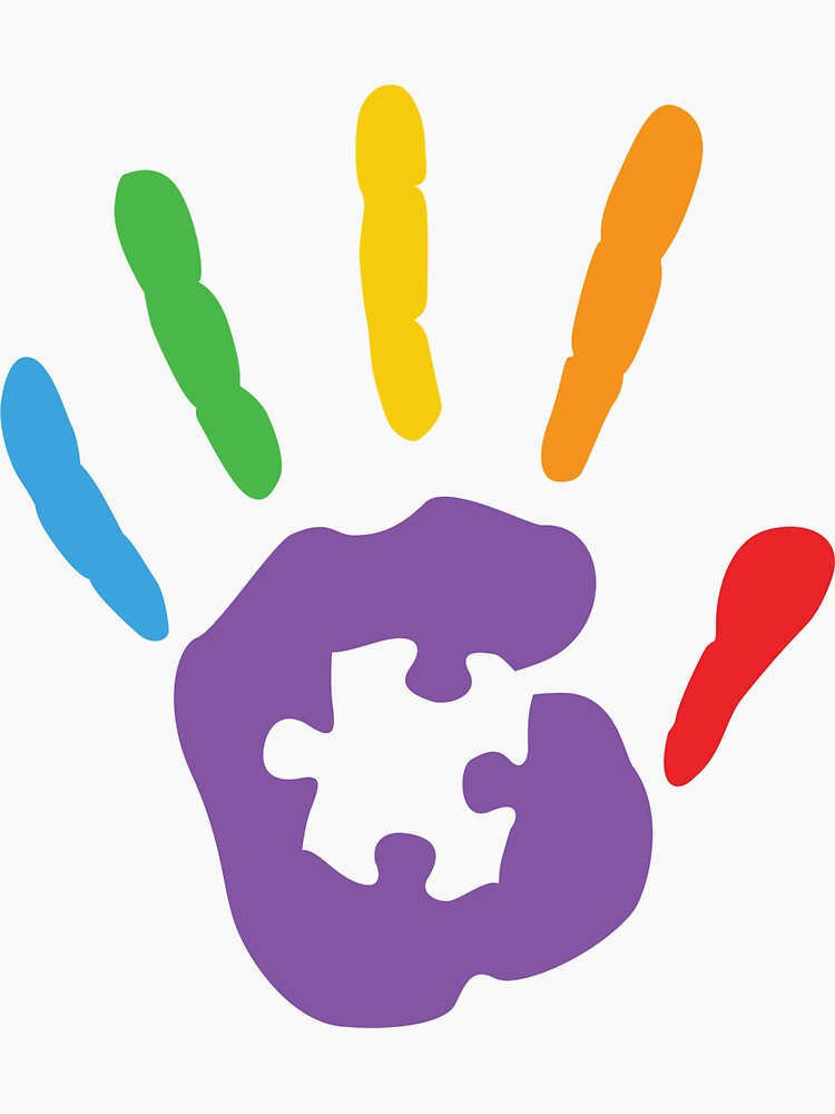 "Autism awareness hand print with puzzle piece. Autism" Sticker for ...