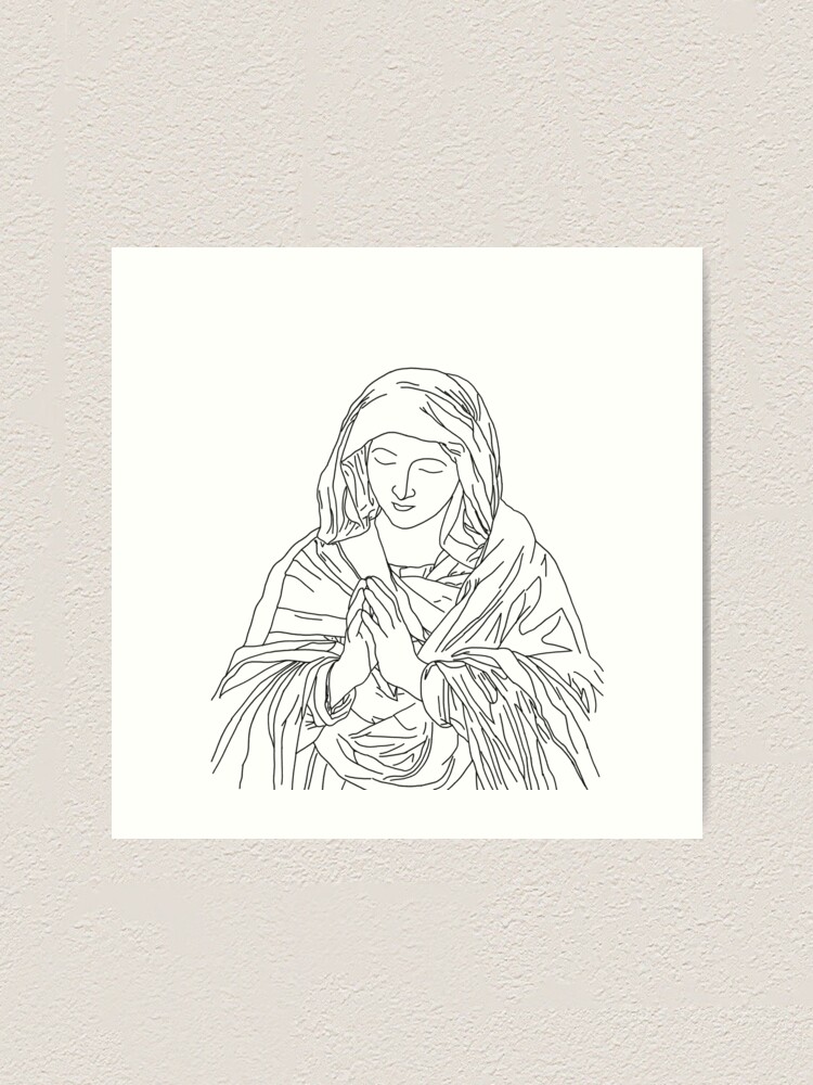 "Virgin Mary in Prayer Minimalist Line Drawing" Art Print by ...