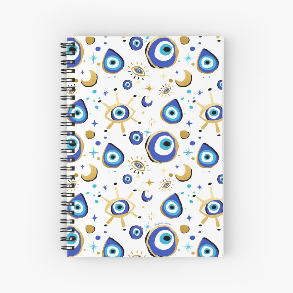"Blue and Gold Evil Eye" Spiral Notebook for Sale by ArezuCo | Redbubble