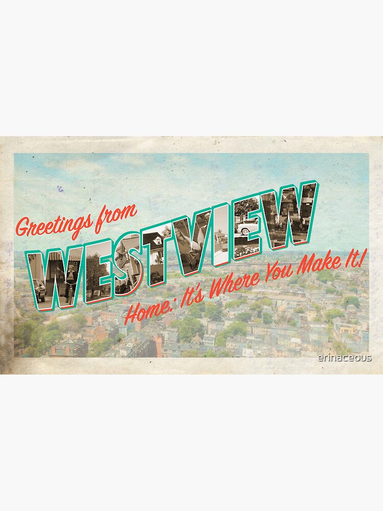 "Welcome to Westview Postcard" Sticker for Sale by erinaceous | Redbubble