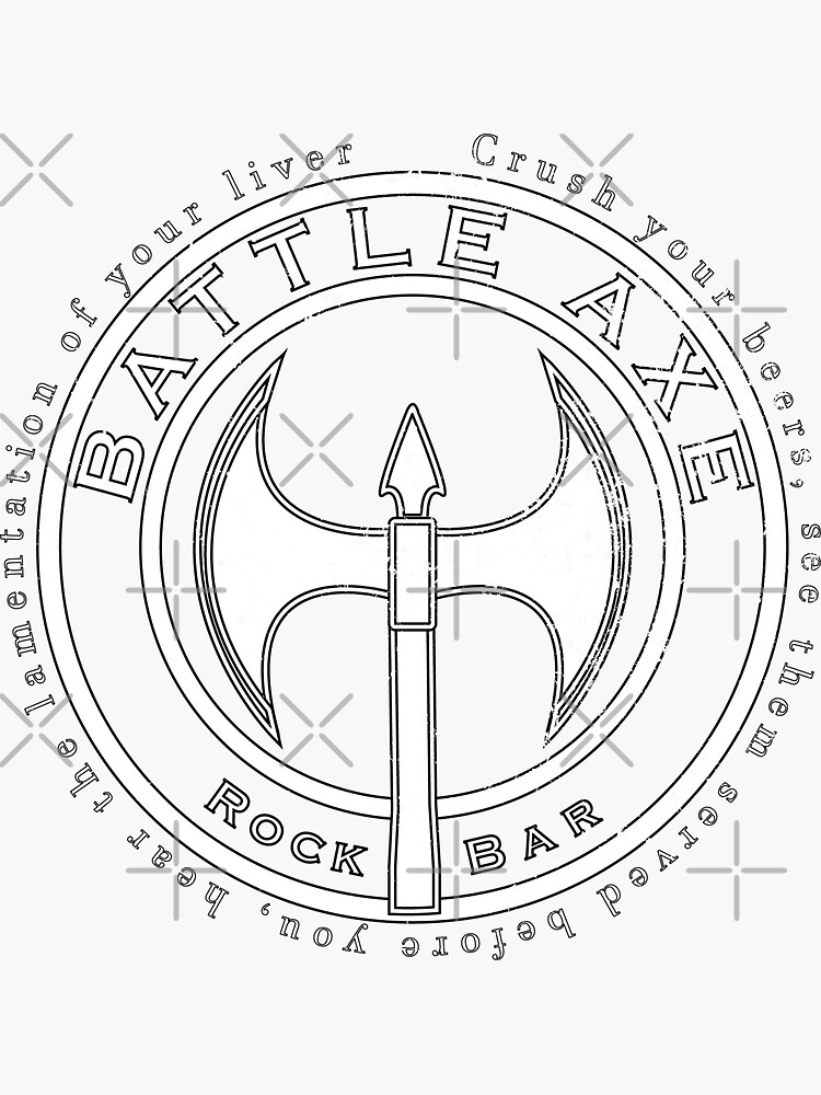 "Battle Axe Rock Bar black and white retro" Sticker for Sale by skocartwork | Redbubble