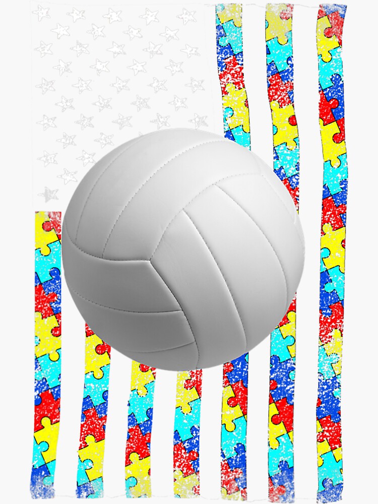 "Autism Awareness American Flag Volleyball" Sticker by gonefashion ...