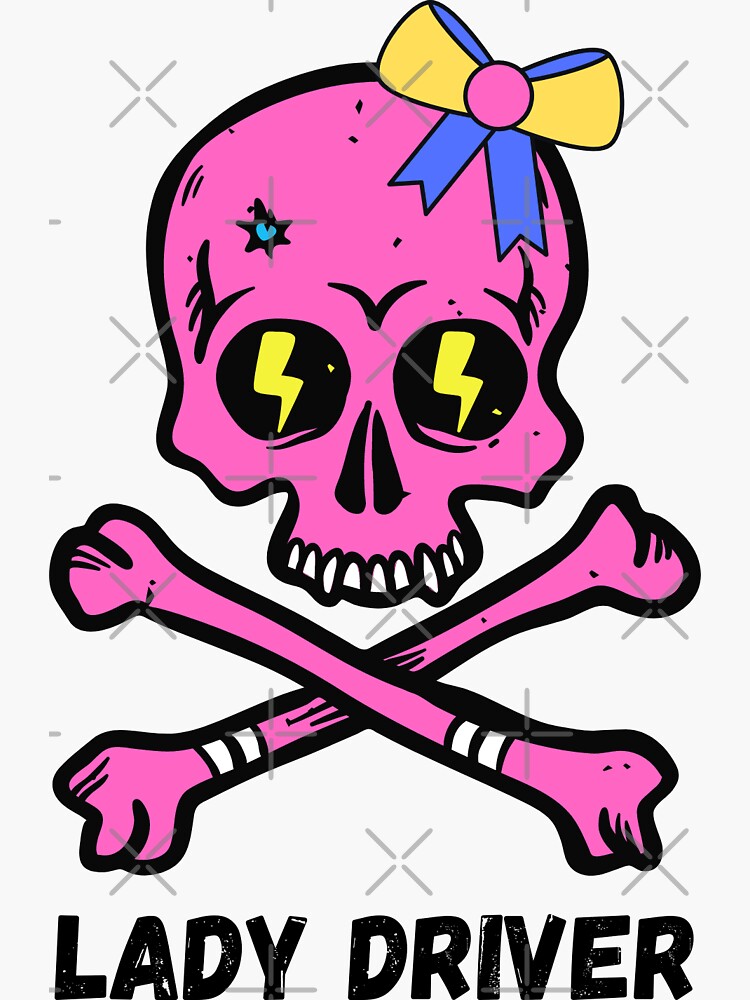 "Cute Skull Lady Driver Sticker" Sticker for Sale by crazyyapiart ...