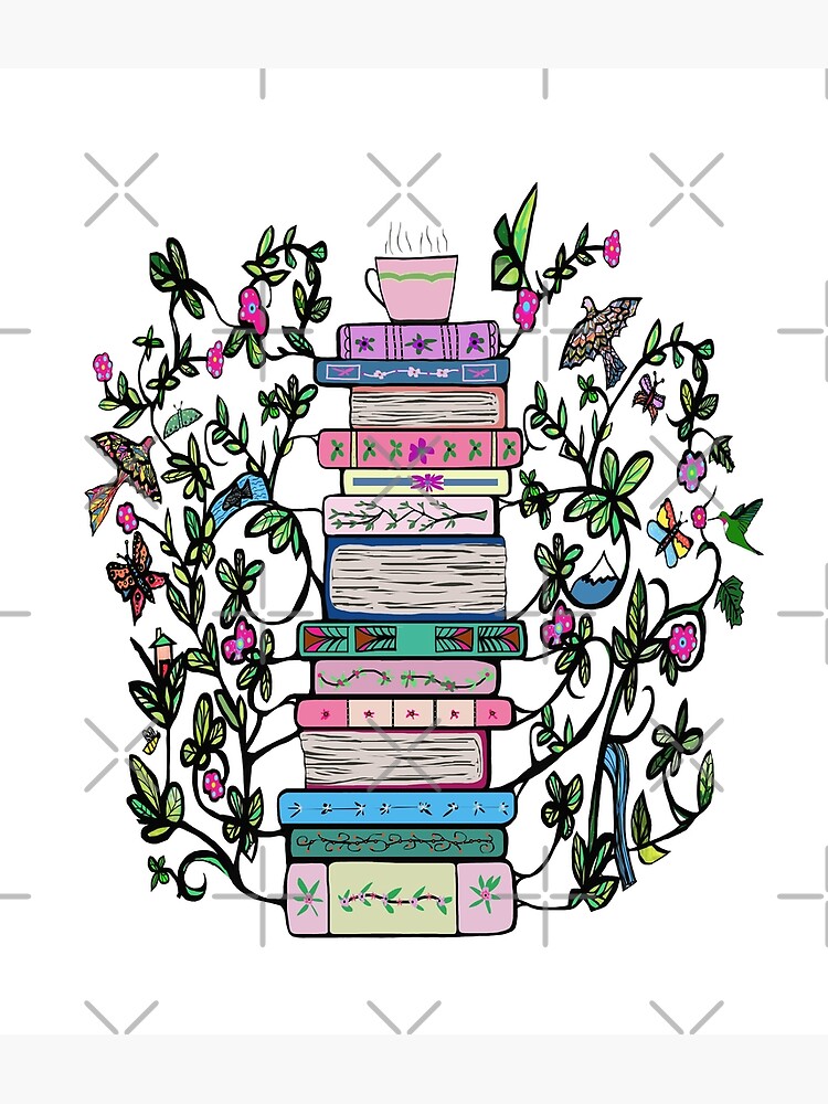 "Fantasy book stack, flowers and more" Poster by KlemetineDesign ...
