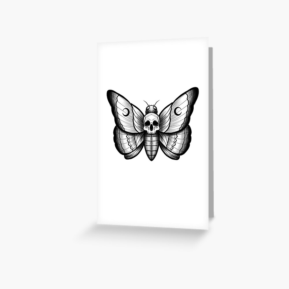 "Death head moth, blackwork, moon, linework, tattoo style" Greeting ...