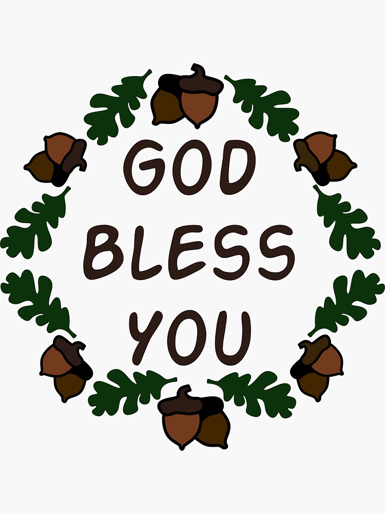 "God Bless You Message Oak Acorn Wreath" Sticker for Sale by ...
