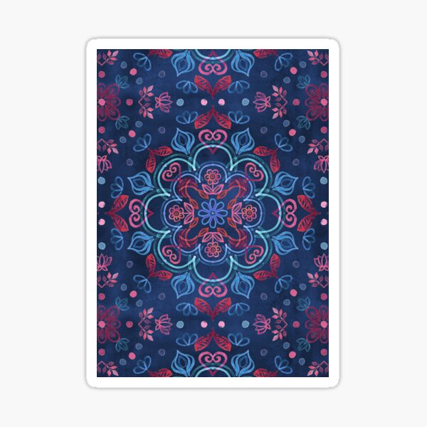 "Cherry Red & Navy Blue Watercolor Floral Pattern" Sticker by micklyn ...