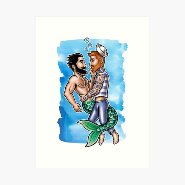 "Sailor and merman under water" Art Print for Sale by ericnoseli ...