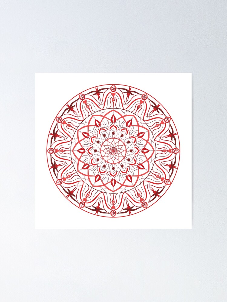 "Red Rhythm Mandala - Hearts and Geometric Forms" Poster by ...