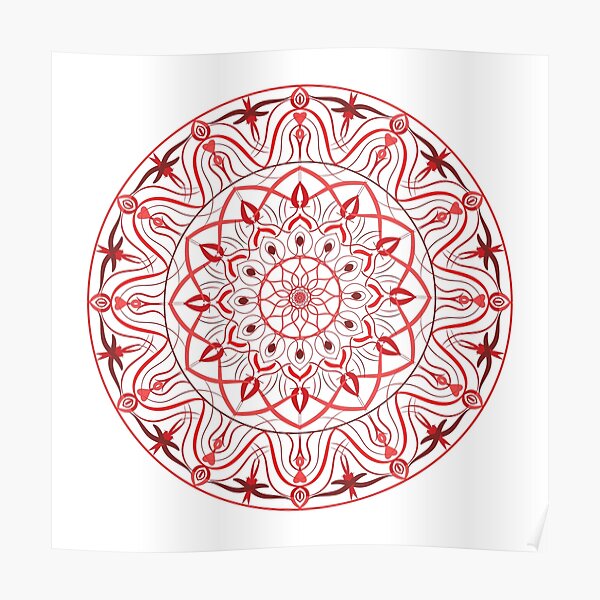 "Red Rhythm Mandala - Hearts and Geometric Forms" Poster by ...
