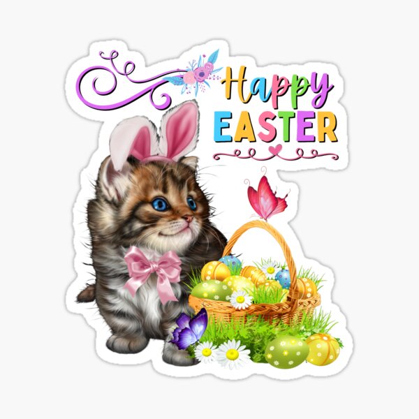 "Happy Easter Kitten" Sticker for Sale by HypnoticHighs | Redbubble