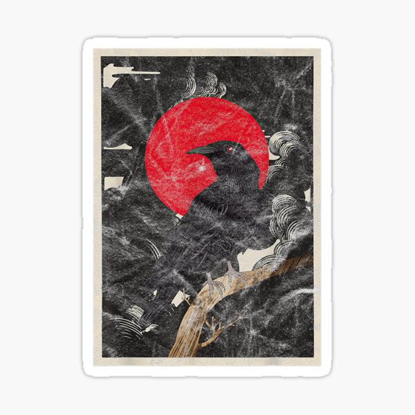 "Red Moon Graphic Black Crow" Sticker by ryanpensyp | Redbubble