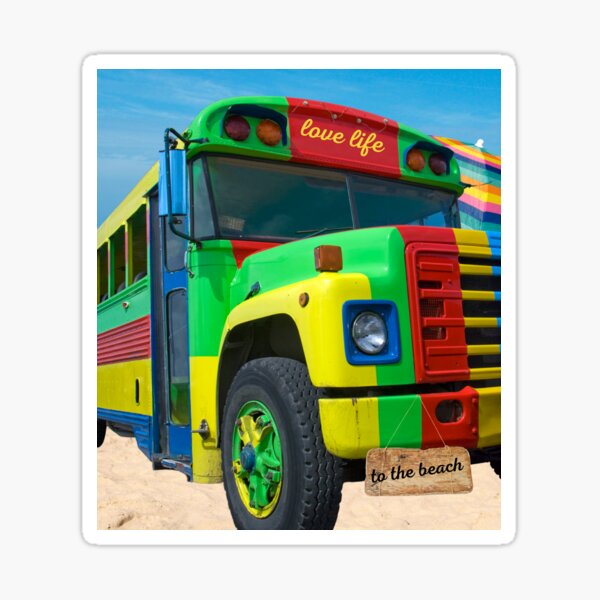 "Take a Rasta Style Bus to the Beach" Sticker for Sale by cheeseonbread ...