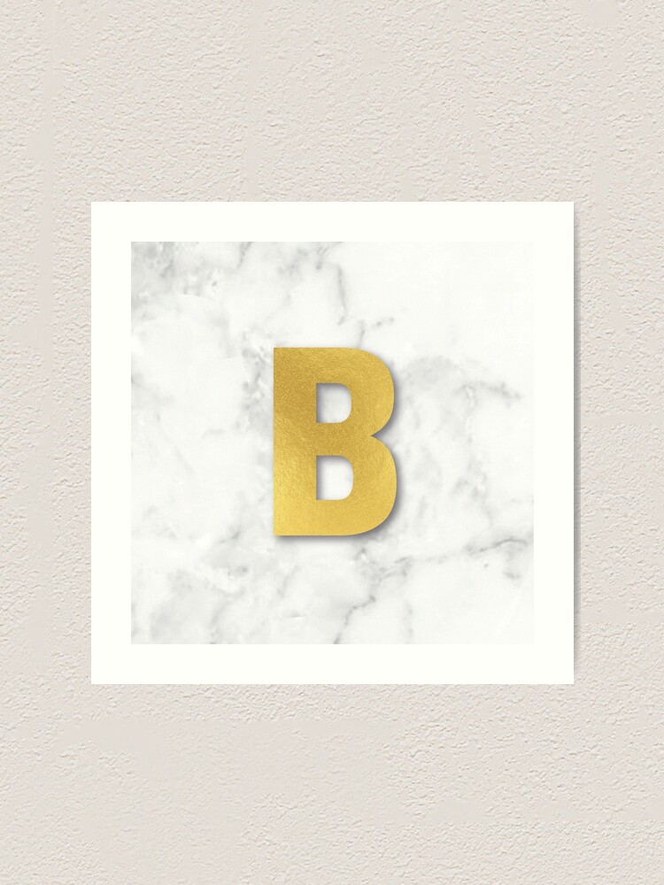 "Letter B Monogram, White Marble & Gold Letter" Art Print by ...