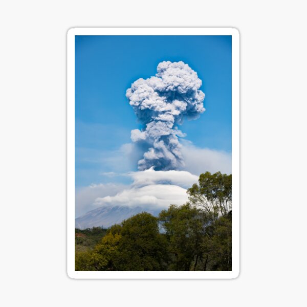 "Column of ash from volcanic eruption of Popocatepetl" Sticker for Sale ...