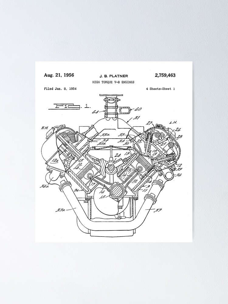 "Chrysler Hemi Patent Art Blk" Poster for Sale by DKDigital | Redbubble