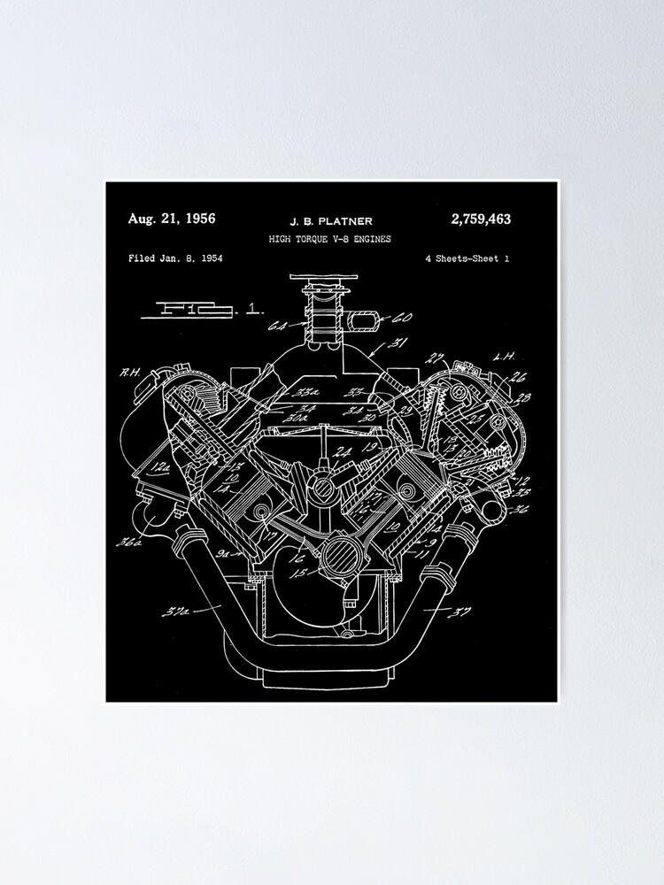 "Chrysler Hemi Patent Art White" Poster for Sale by DKDigital | Redbubble