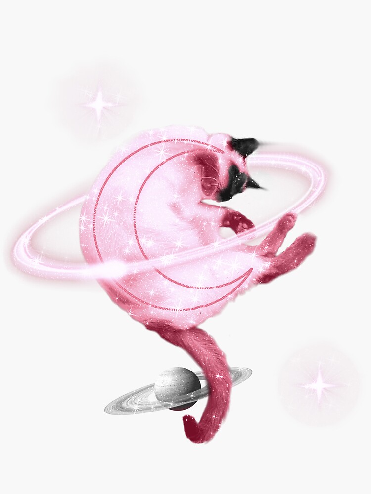 "Pink Moon Cat Sleepy Neon Night Galaxy Planet" Sticker for Sale by ...
