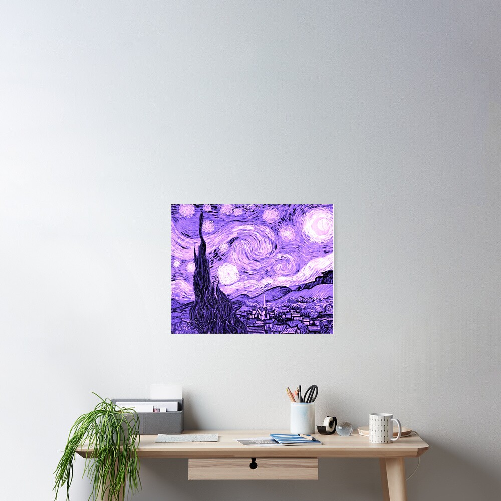 "The Starry Night by Vincent Van Gogh (Pink/ Purple Version) " Poster ...