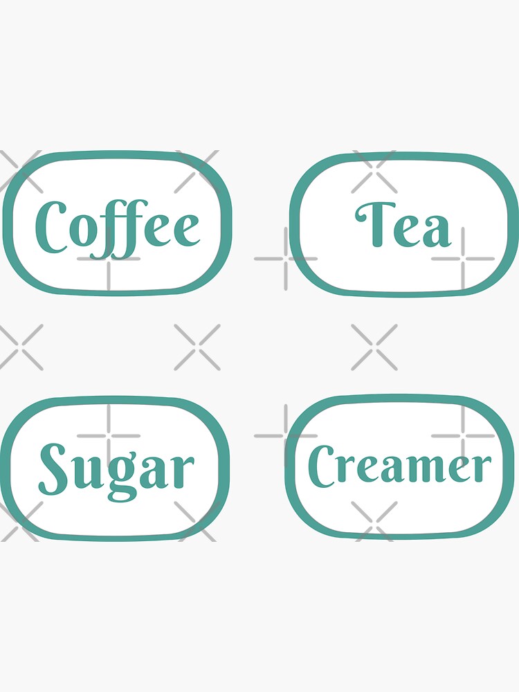 "Coffee Tea Sugar Creamer Labels Pattern - Blue Background" Sticker for ...