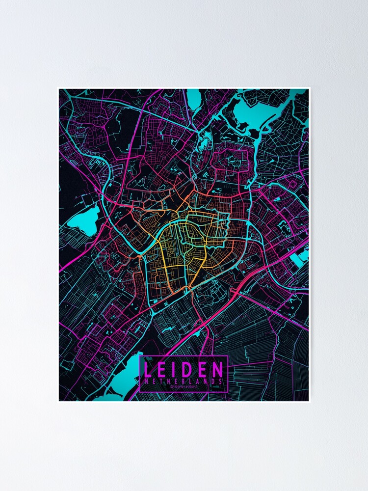 "Leiden City Map of Netherlands - Neon" Poster by deMAP | Redbubble