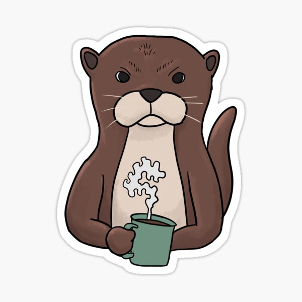 "Grumpy Otter with Coffee Morning Grouch" Sticker for Sale by Mesyo ...