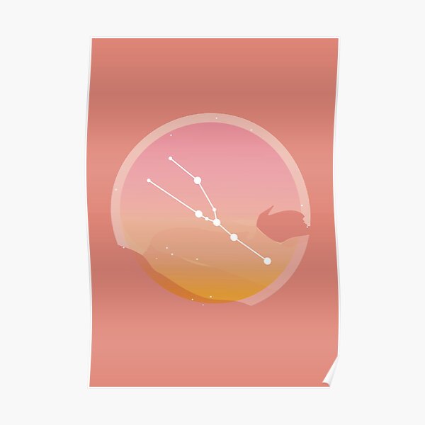 "Taurus Constellation Art in Peach Background Zodiac Element Colors ...