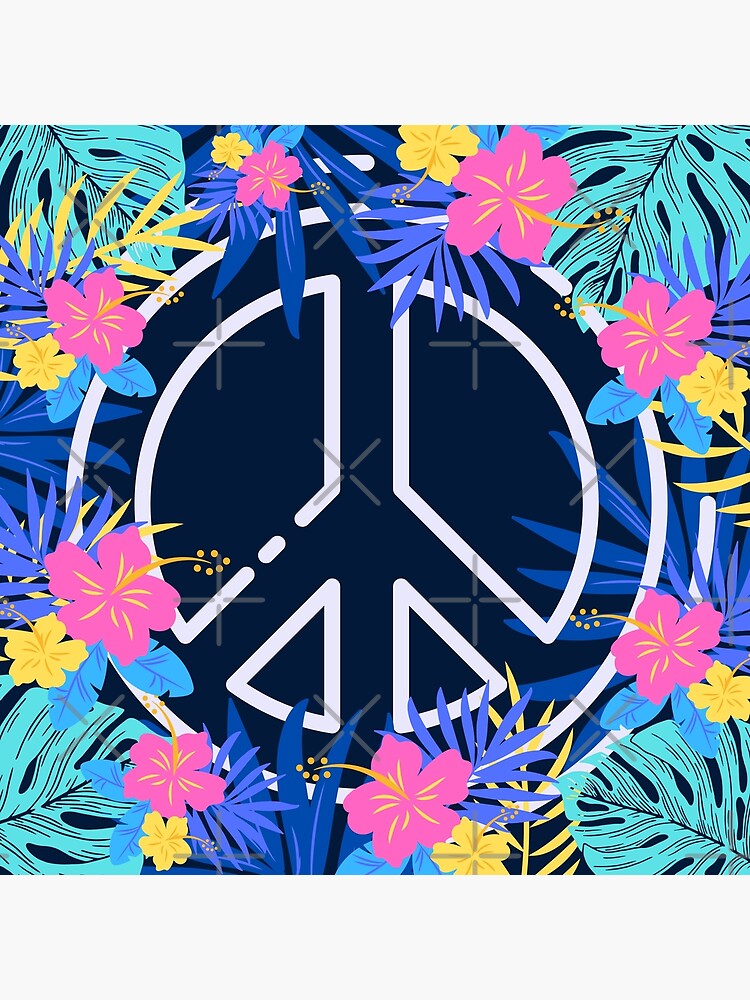 "Tropical Floral Design with Peace and Love Symbol" Art Print for Sale ...