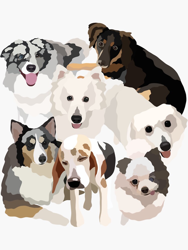 "Seven Dog Family Portrait Digital Illustration" Sticker for Sale by ...