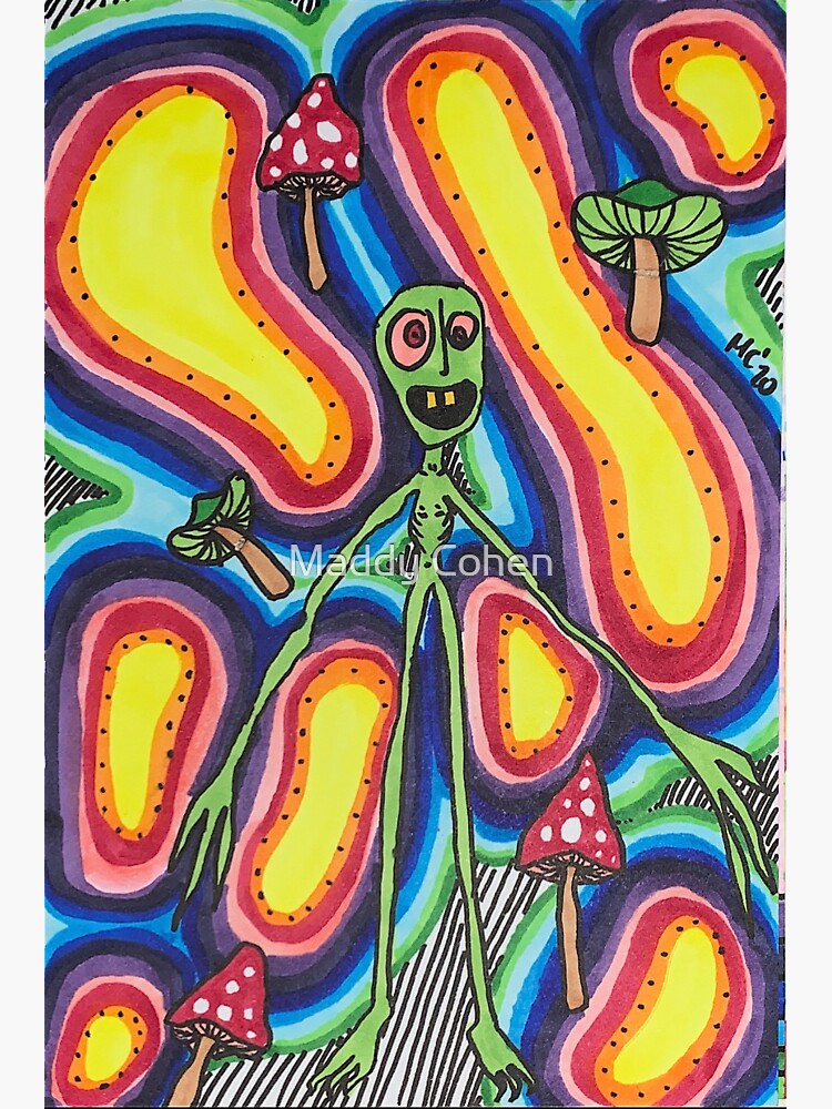 "Trippy Alien Surrounded By Mushrooms" Sticker for Sale by madoodles ...