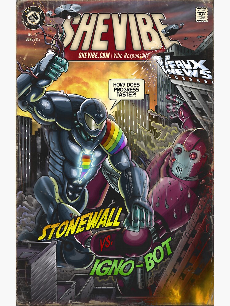 "SheVibe Presents Stonewall Vs. Igno-bot Cover Art" Sticker for Sale by ...