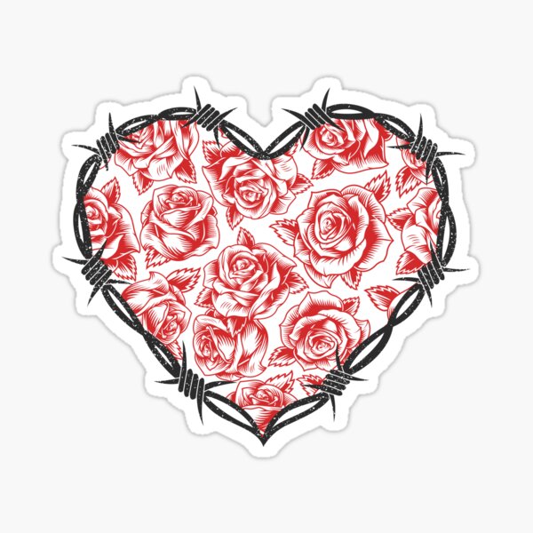 "Rose and Heart barbed wire" Sticker for Sale by MissyCloud | Redbubble