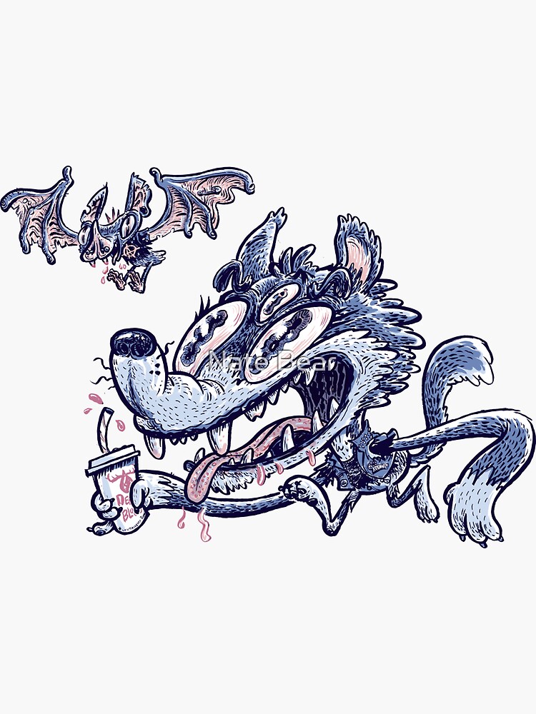 "Wolf & Bat" Sticker by nate-bear | Redbubble