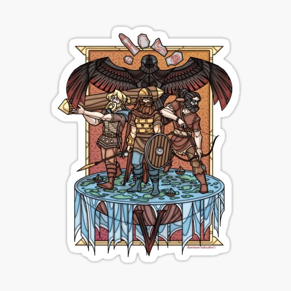 "Viking Trio exploring Valheim" Sticker for Sale by daemon-inktales ...