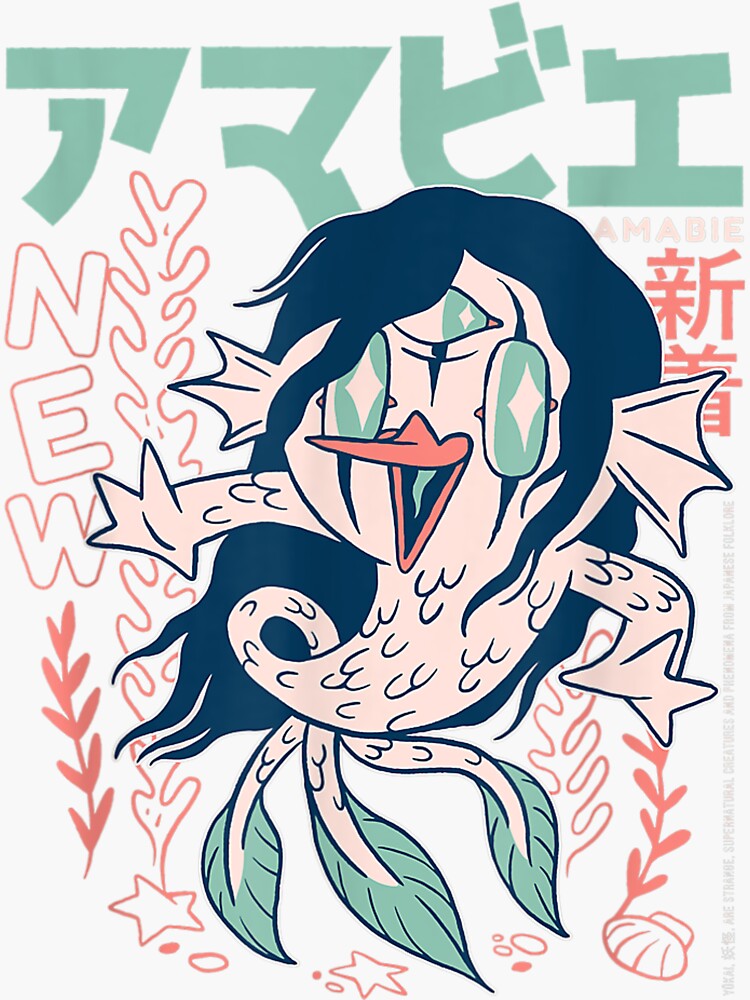 "Amabie Japanese Yokai - Cute Japanese Mermaid Chibi Legend" Sticker ...