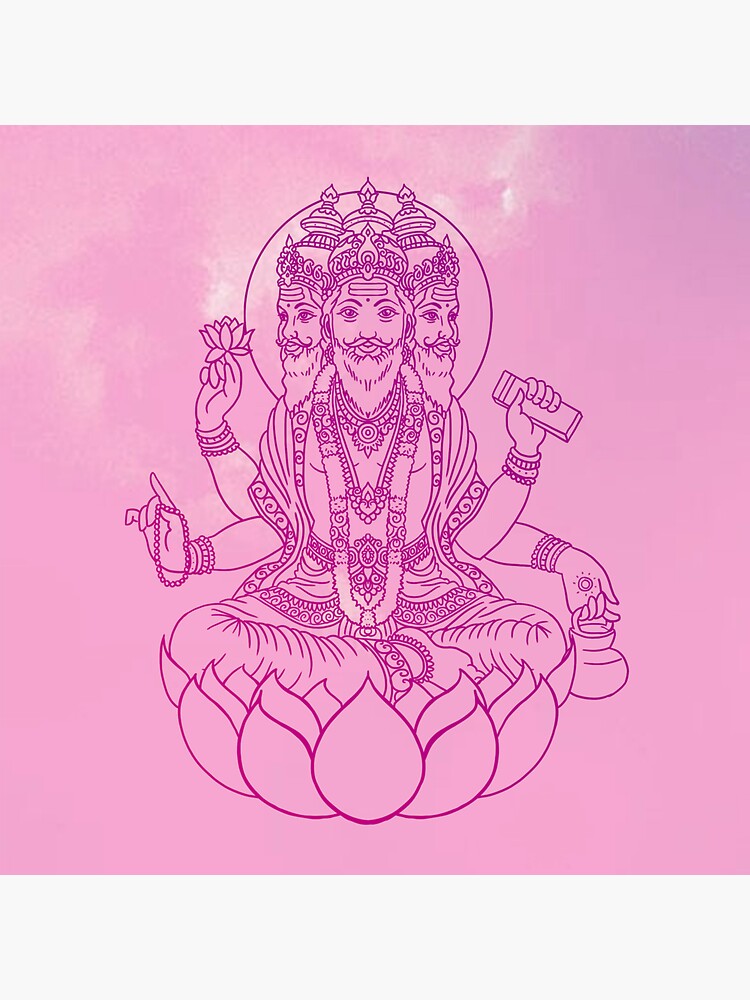 " Hindu God Brahma line drawing vector illustration, vishnu, asian ...