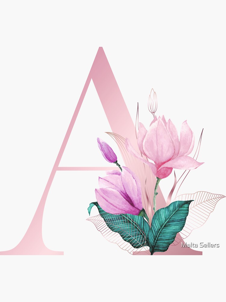 Pegatina «La letra A - Rosas y rosa claro» de lukefenech | Redbubble