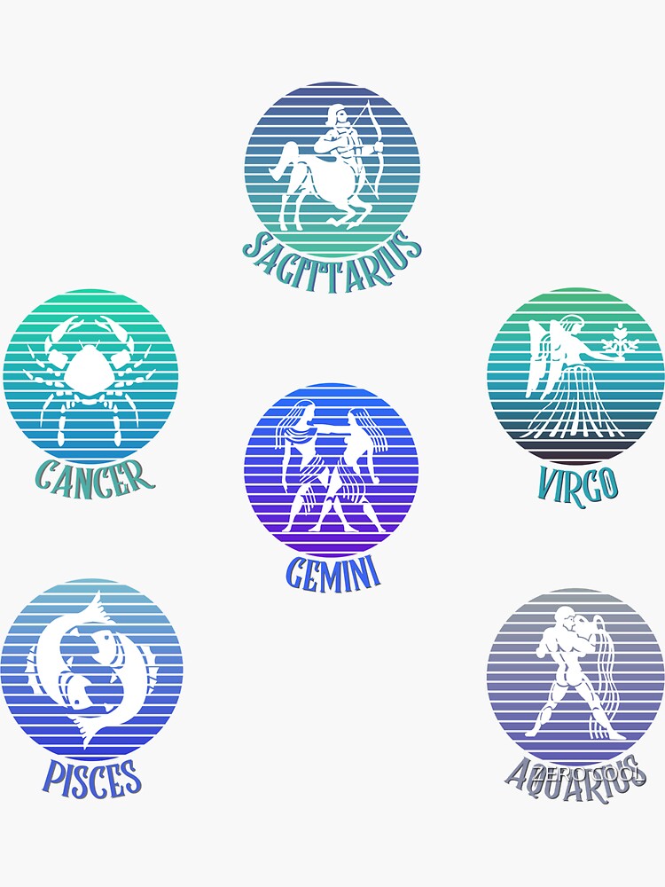Vintage Zodiac Astrological Sign Retro Rainbow Sticker Pack Sticker