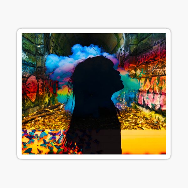 Pegatina «Arte surrealista del graffiti de la mariposa brillante de las ...