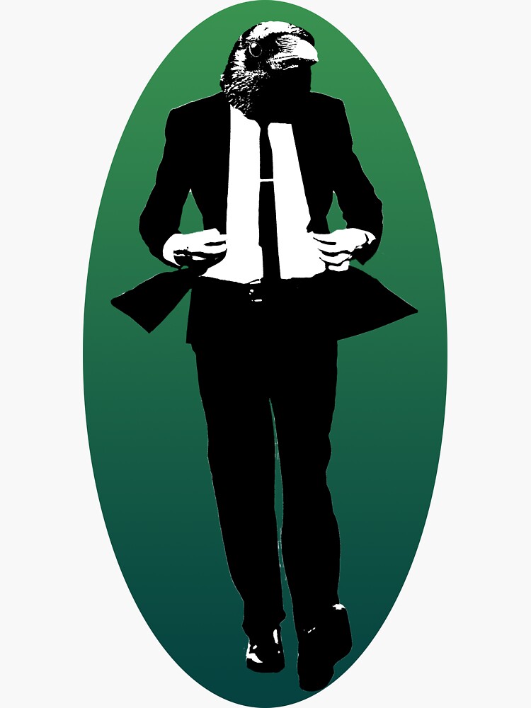 "Badass crow walking like a boss with green background" Sticker for ...