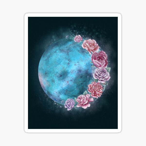 "Floral blue moon" Sticker for Sale by MoonSprites | Redbubble
