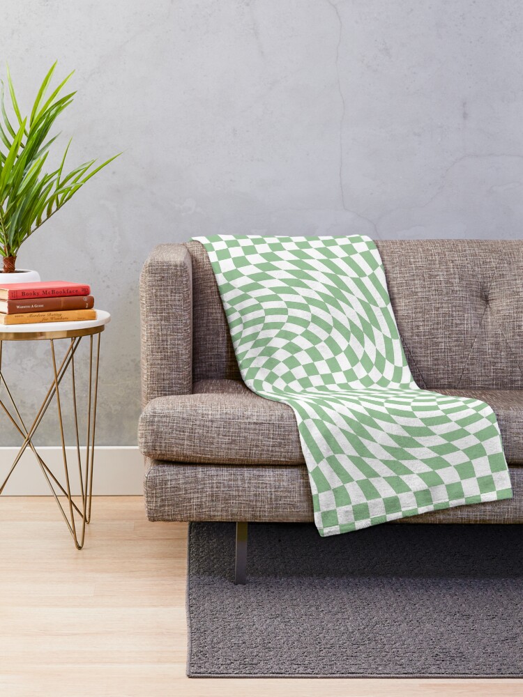 "Sage Green and White Checker Warp Pattern" Throw Blanket for Sale by ...