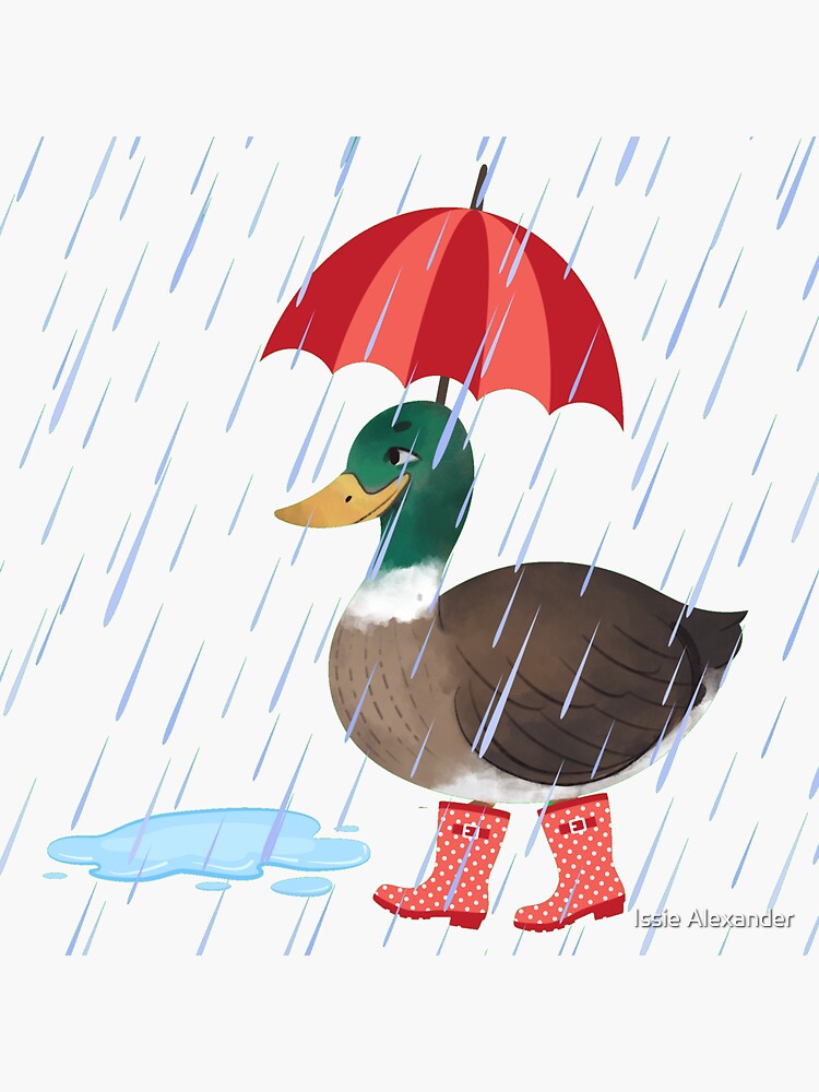 "Weather For Ducks. Cute Duck In The Rain" Sticker for Sale by OddSpace ...