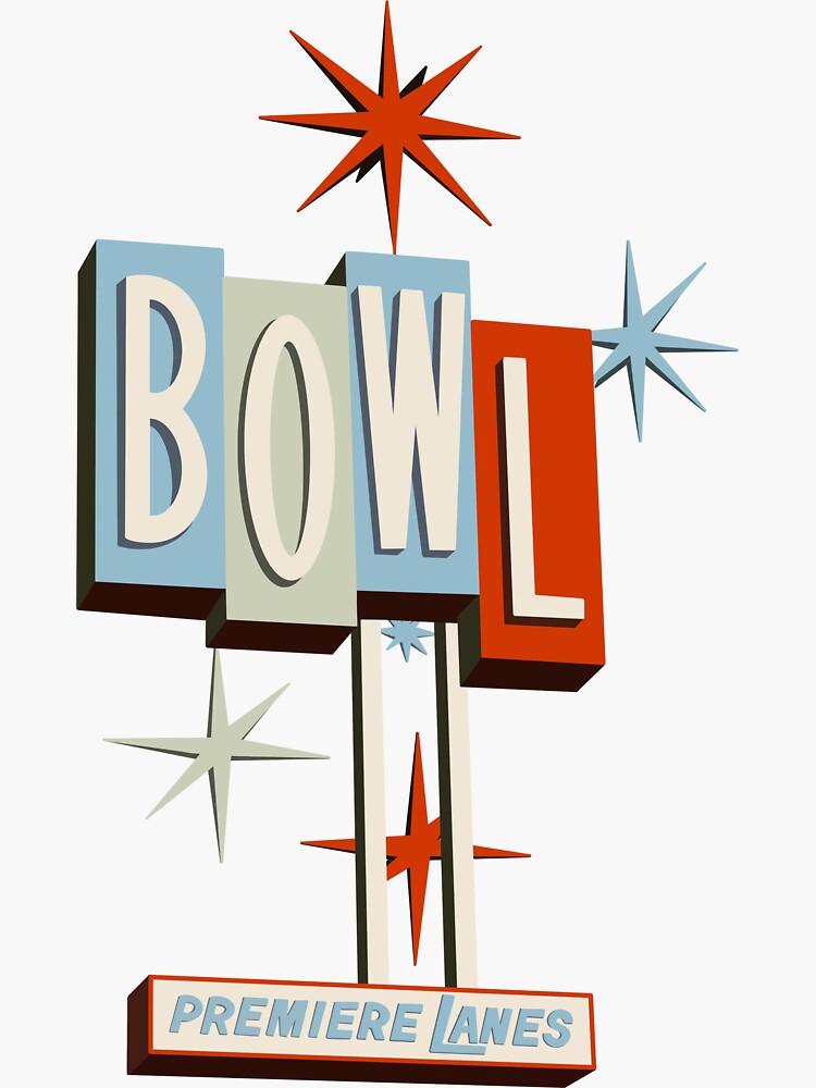 "Retro Bowling Sign" Sticker by RetroLollyBag | Redbubble