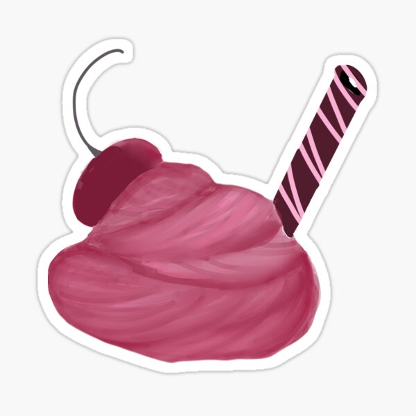 "Pink whipped cream design topped with a cherry and striped straw ...