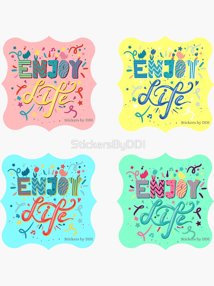 "Enjoy Life Sticker Pack Fancy Square Border Set of 4 Multi Color ...