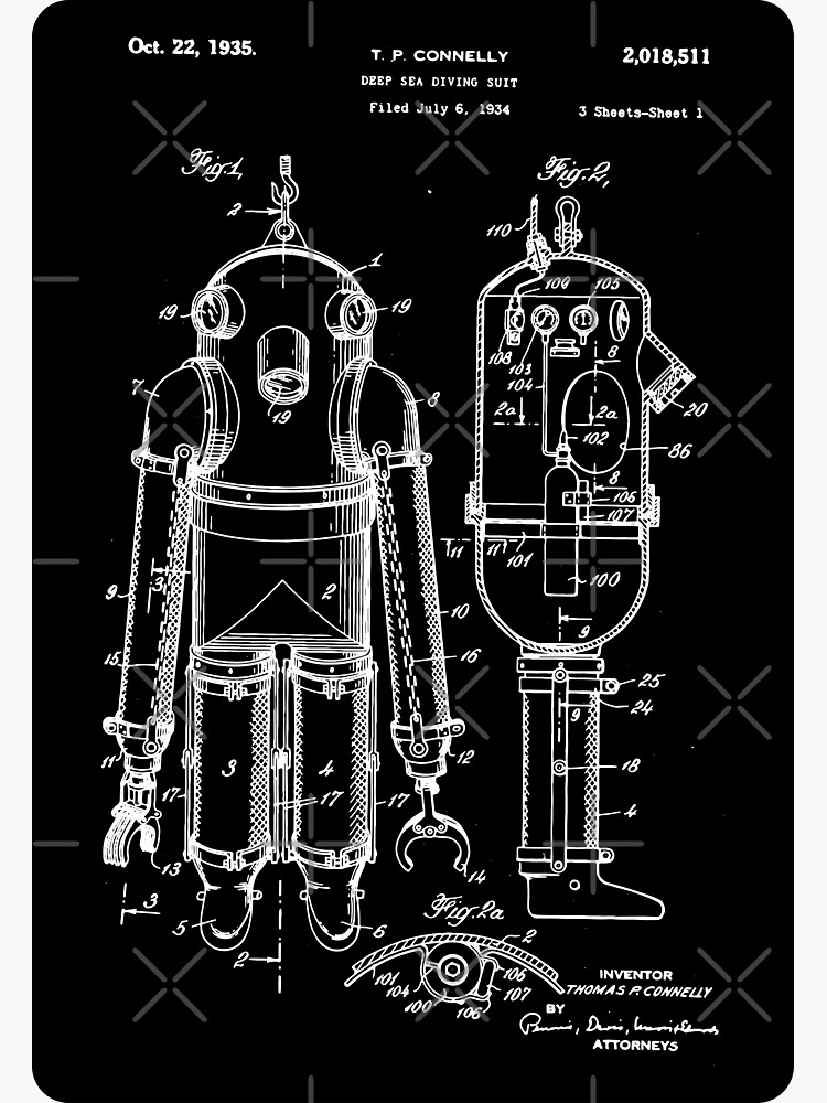 "Diving Suit Patent / deep sea diving suit blueprint" Sticker by ...