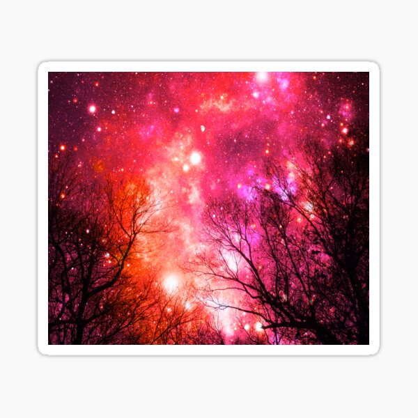 "Black Trees Hot Pink Red Orange Space" Sticker for Sale by ...