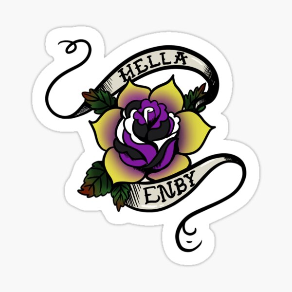 "Hella Enby (NB) Pride American Traditional Tattoo " Sticker for Sale ...